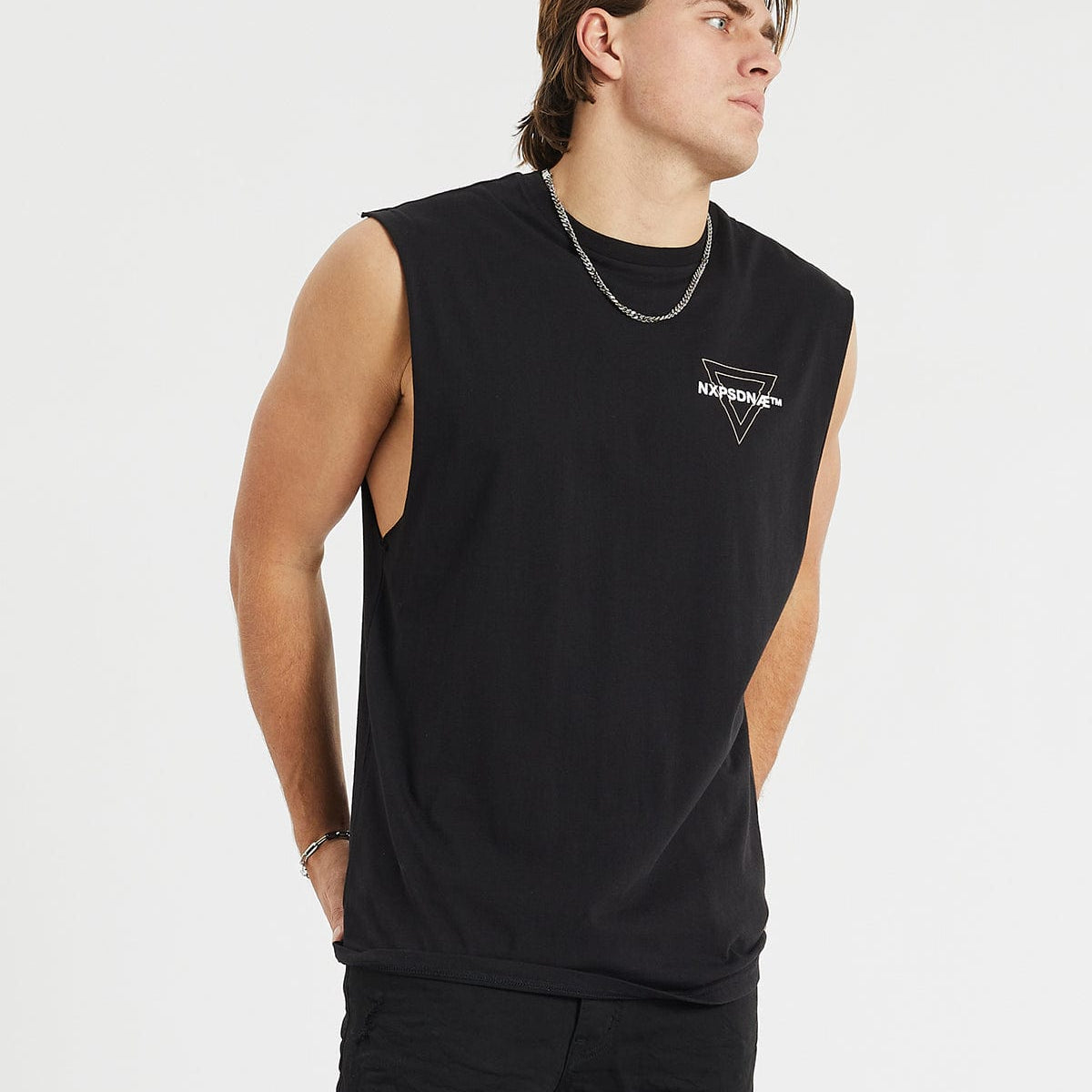 NXP Fractured Scoop Back Muscle Tee in Jet Black | Neverland | Neverland Store