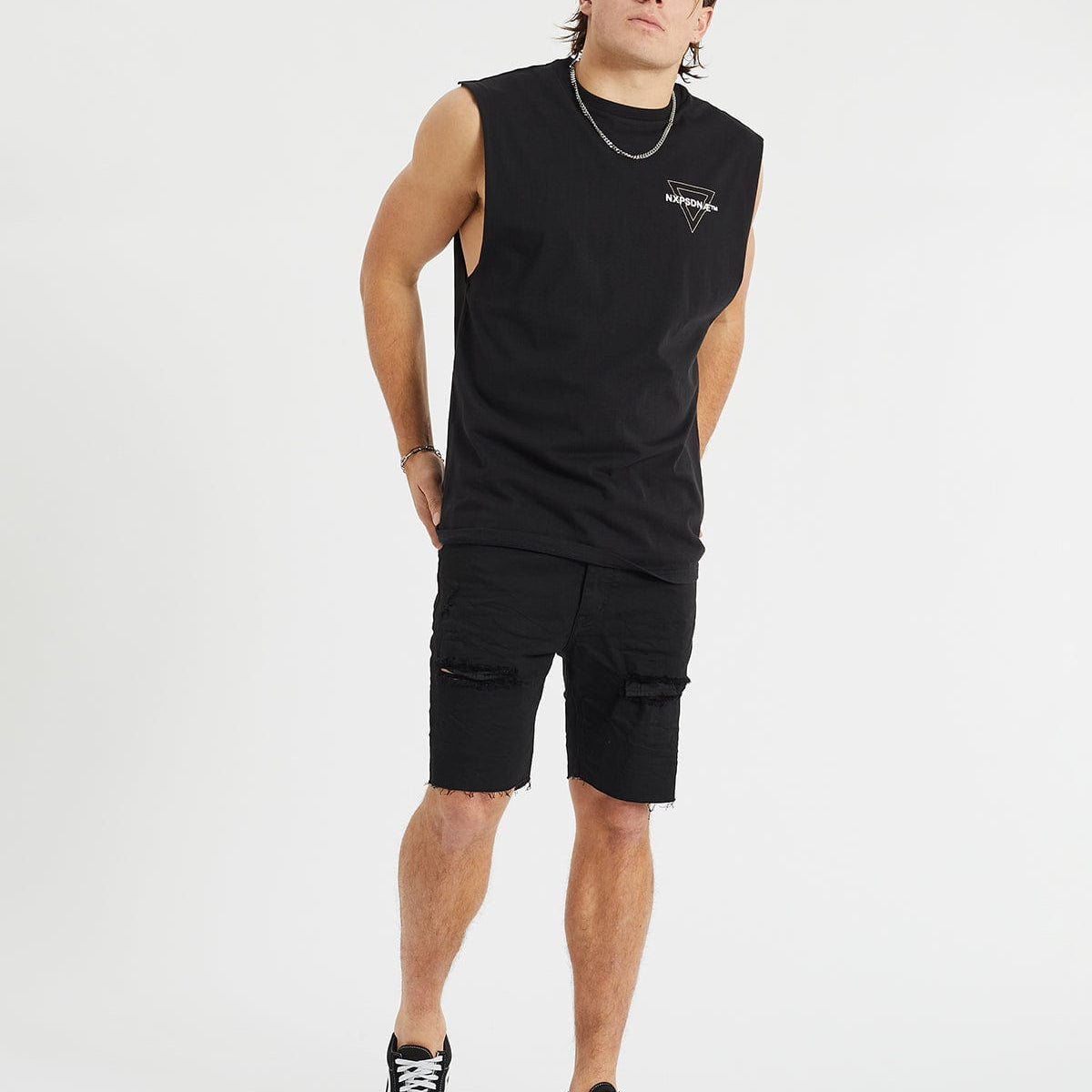 NXP Fractured Scoop Back Muscle Tee in Jet Black | Neverland | Neverland Store