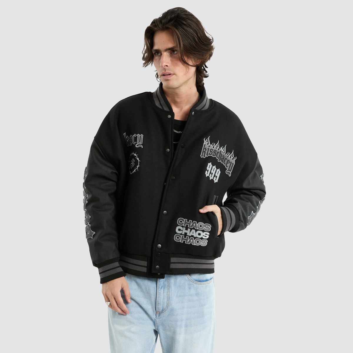 KSCY Brawn Varsity Jacket in Jet Black | Neverland Store