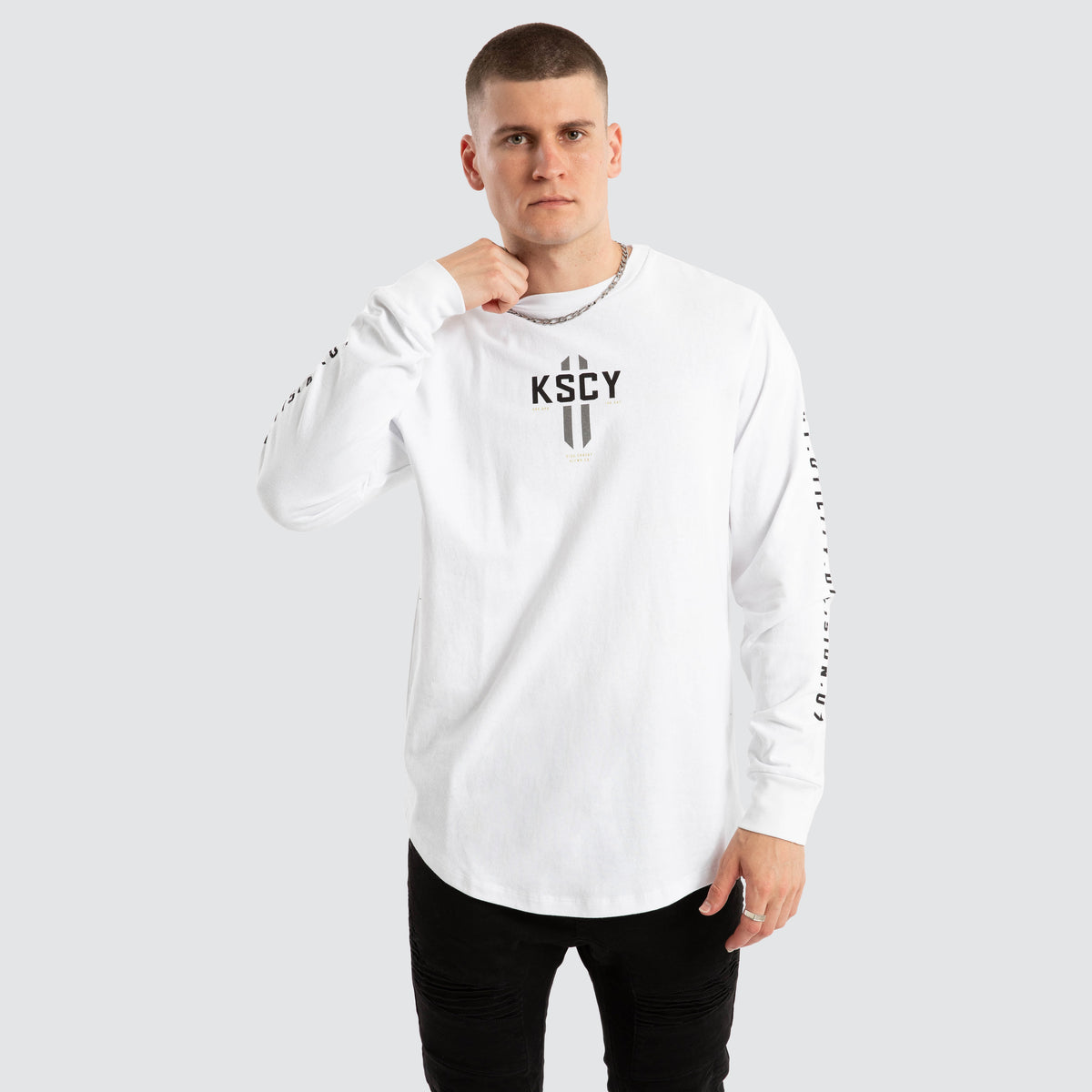 KSCY Dash Dual Curved LS Tee in Optical White | Neverland Store