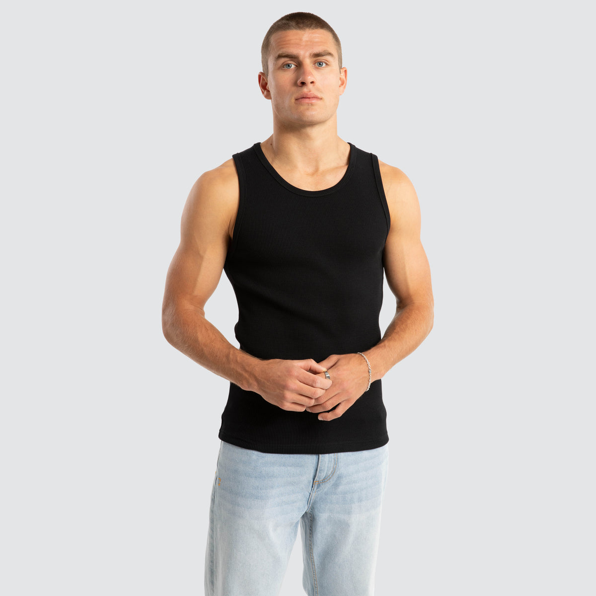 Kai Heavy Waffle Singlet Black | Neverland Store