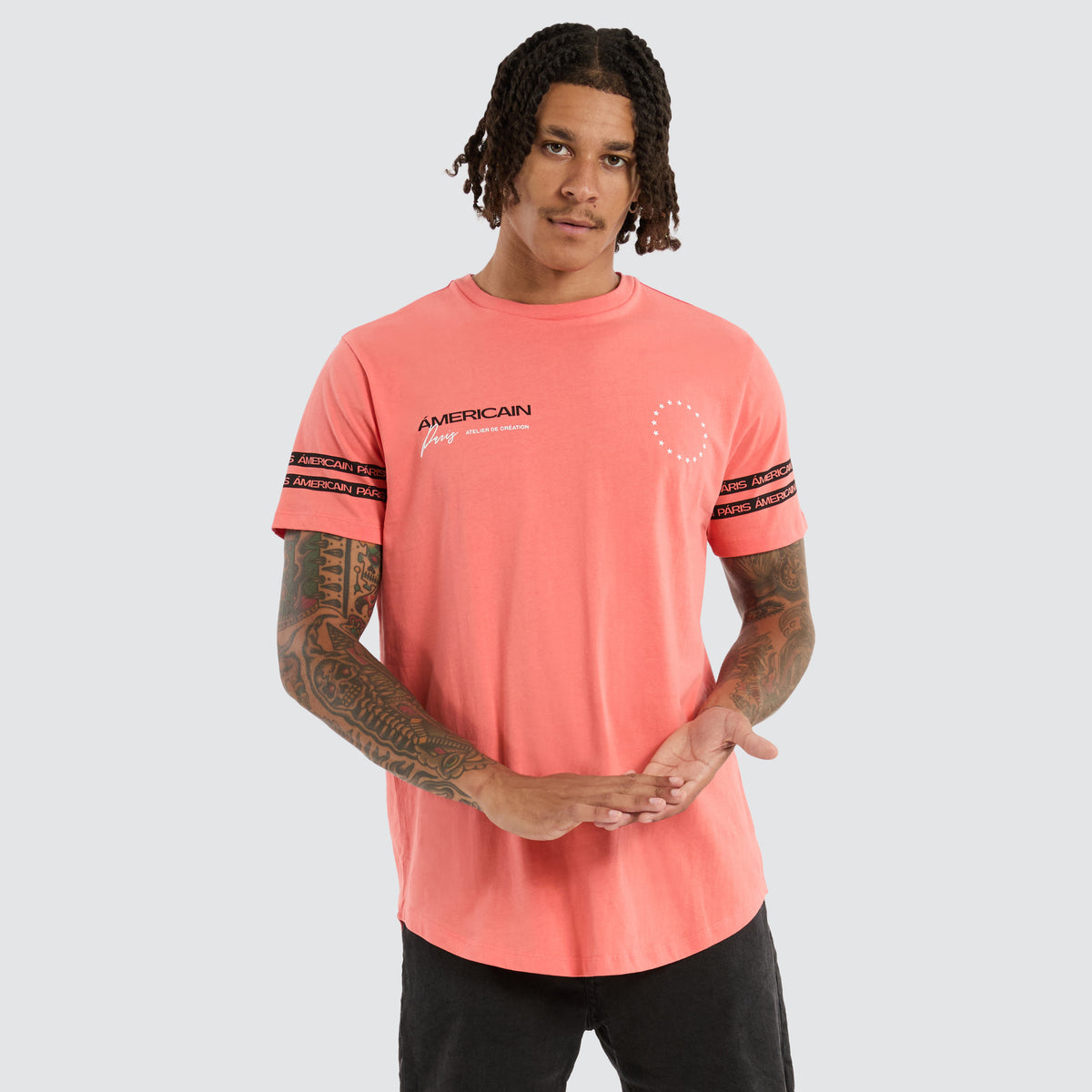 Marcell Dual Curved Tee in Coral Orange | Neverland Store