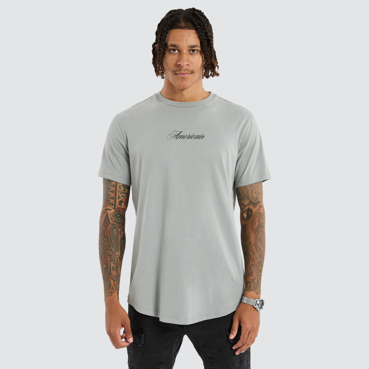 AMERICAIN Pierre Dual Curved Tee in Ultimate Grey | Neverland Store