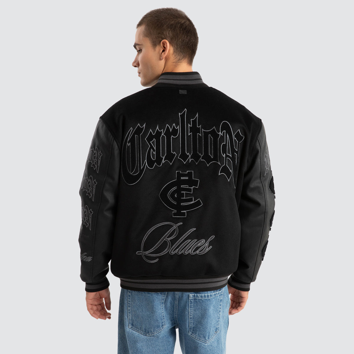 Carlton Blues AFL Ace Varsity Jacket in Black | Neverland Store