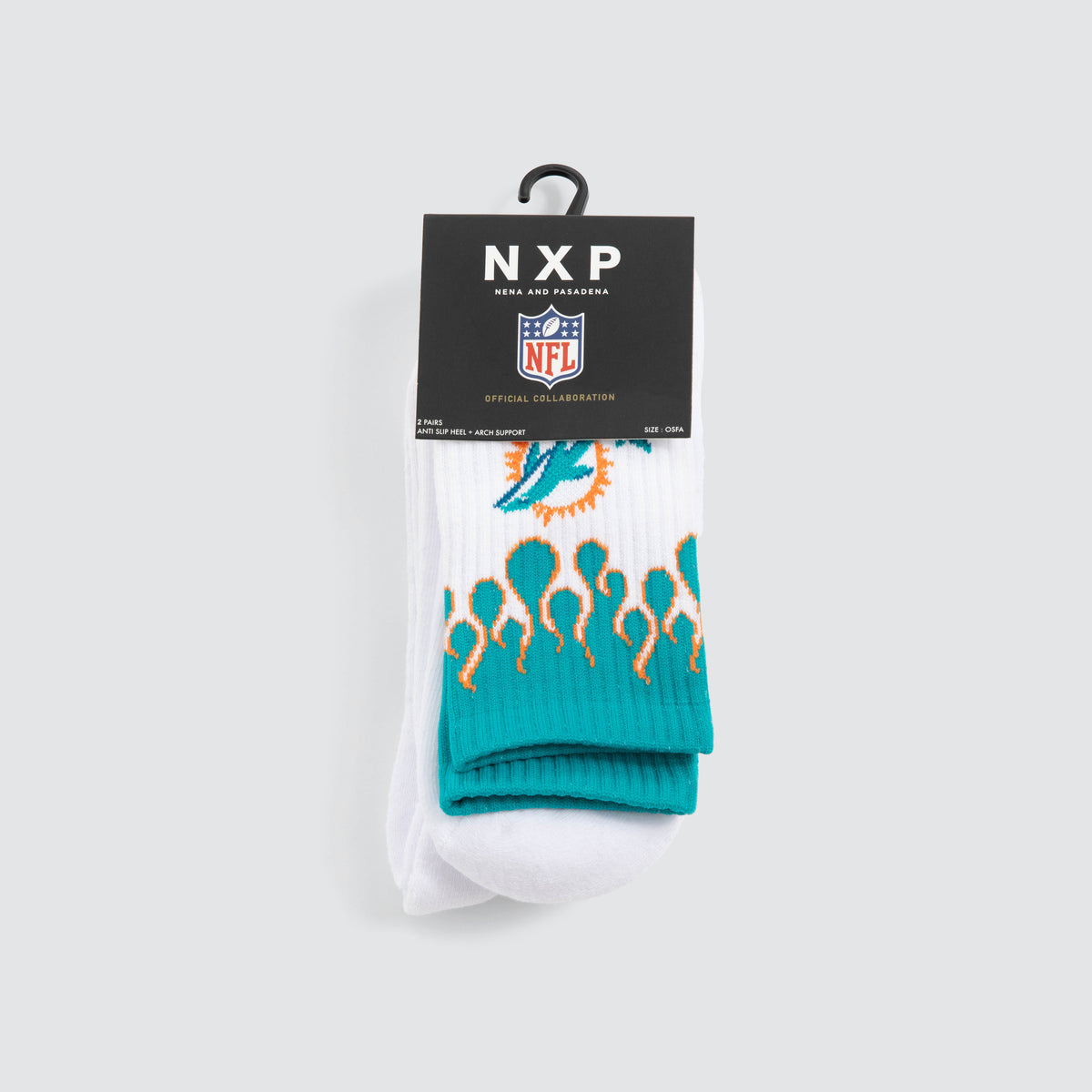 NXP X NFL Miami Dolphins NFL 2 Pack Socks in White/Aqua | Neverland Store