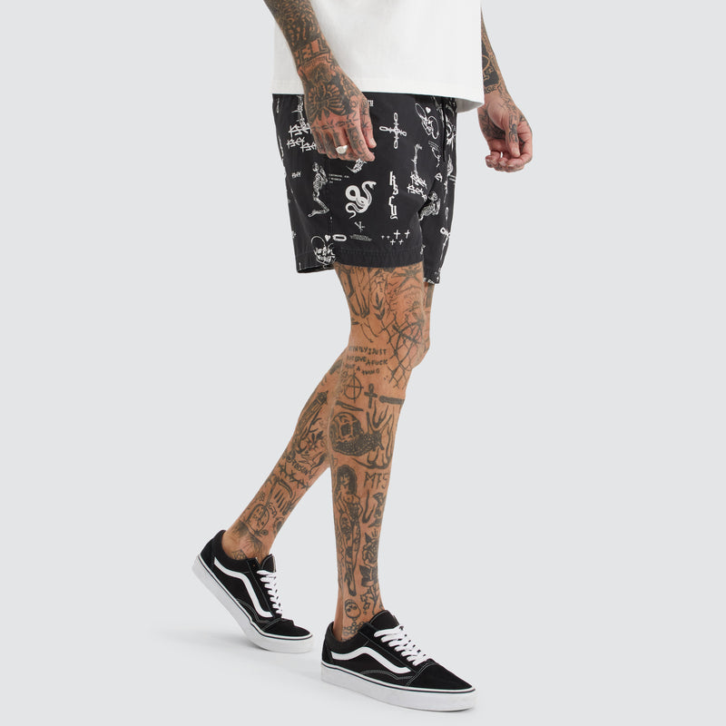 KSCY Ratley Beach Short in Black/White Ratley Print | Neverland Store