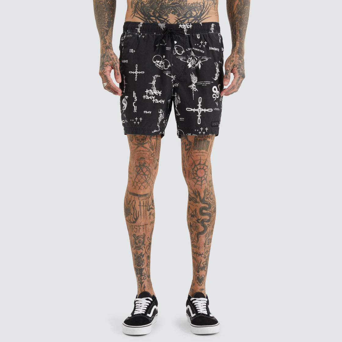 KSCY Ratley Beach Short in Black/White Ratley Print | Neverland Store