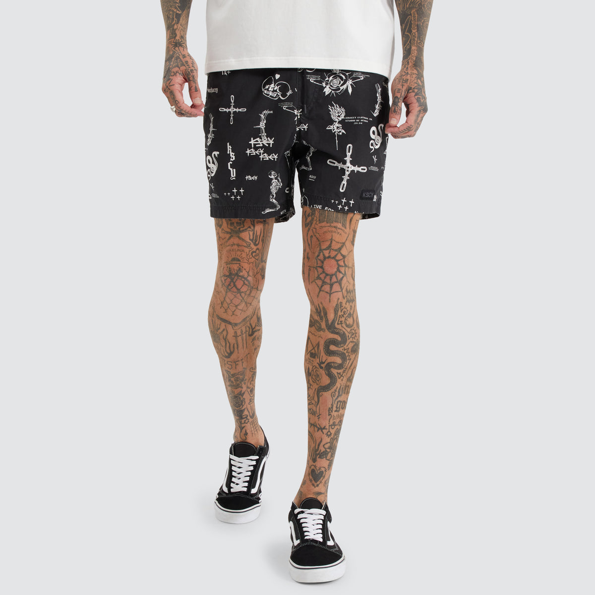 KSCY Ratley Beach Short in Black/White Ratley Print | Neverland Store