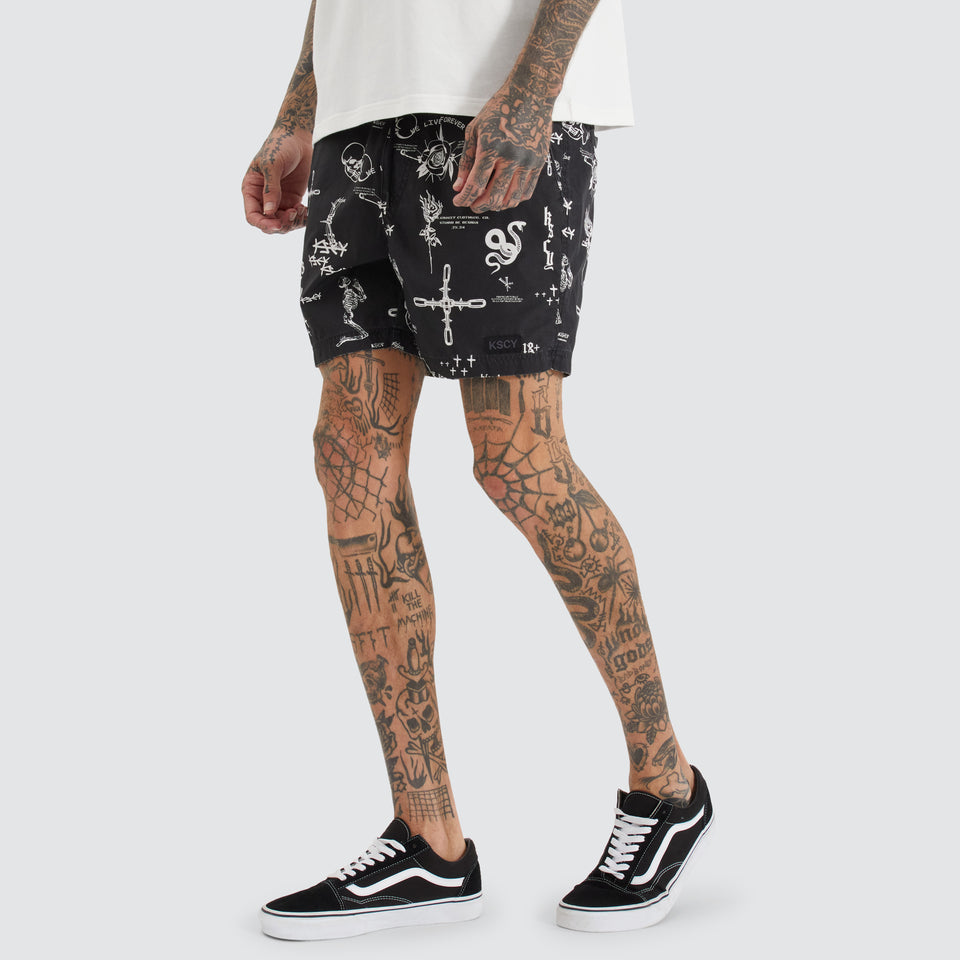 KSCY Ratley Beach Short in Black/White Ratley Print | Neverland Store