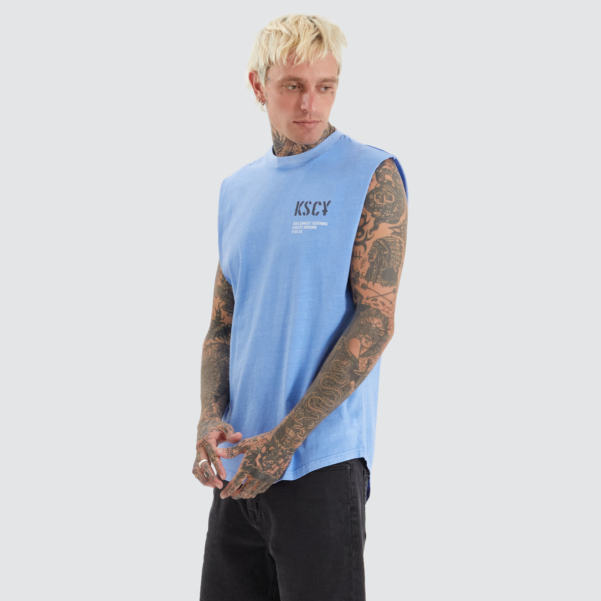 KSCY Harmon Dual Curved Muscle Tank in Pigment Blue | Neverland Store