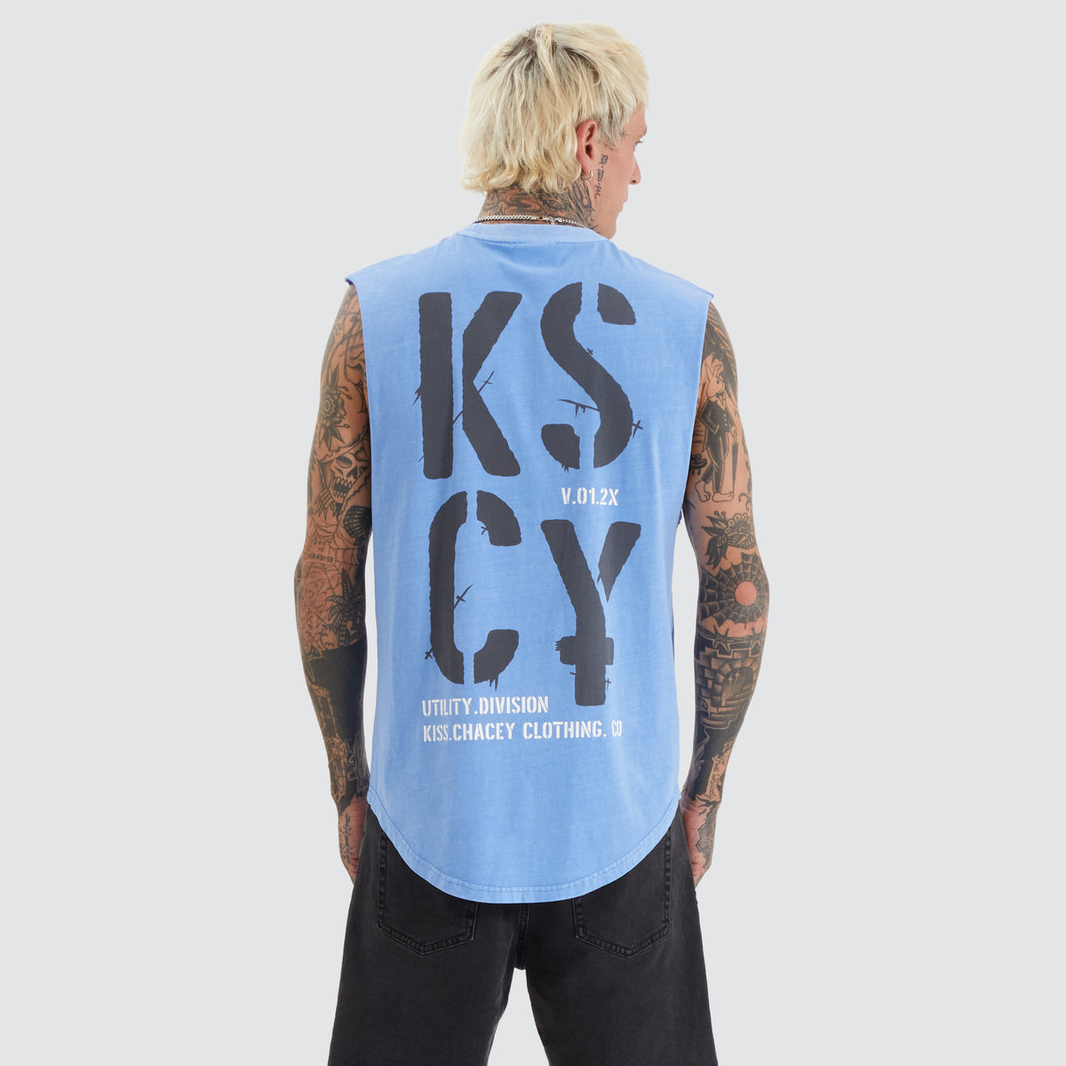 KSCY Harmon Dual Curved Muscle Tank in Pigment Blue | Neverland Store