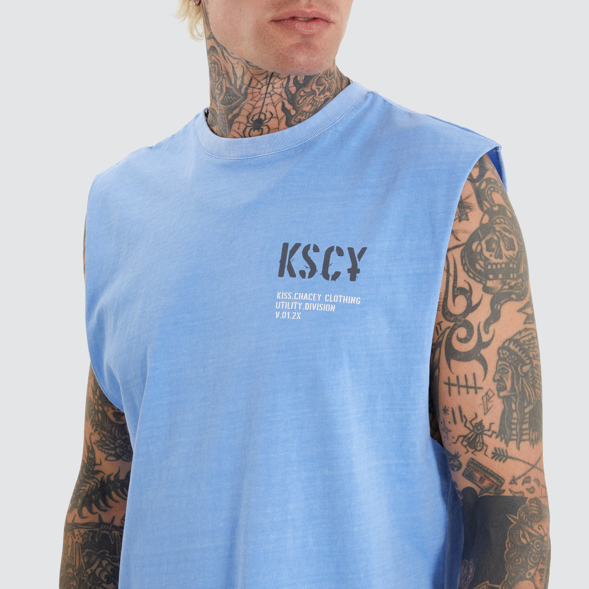 KSCY Harmon Dual Curved Muscle Tank in Pigment Blue | Neverland Store