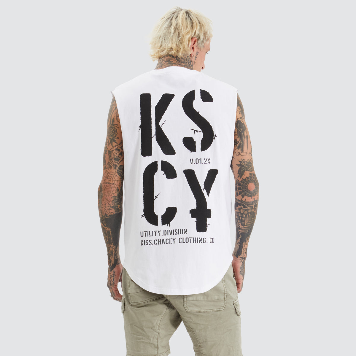 KSCY Harmon Dual Curved Muscle Tank in White | Neverland Store