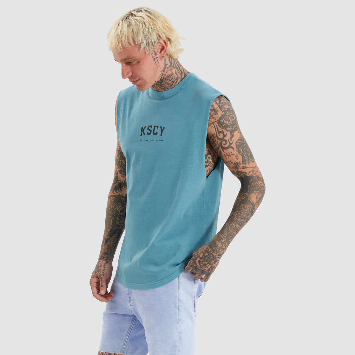 KSCY Nebo Dual Curved Muscle Tank in Pigment Blue | Neverland Store
