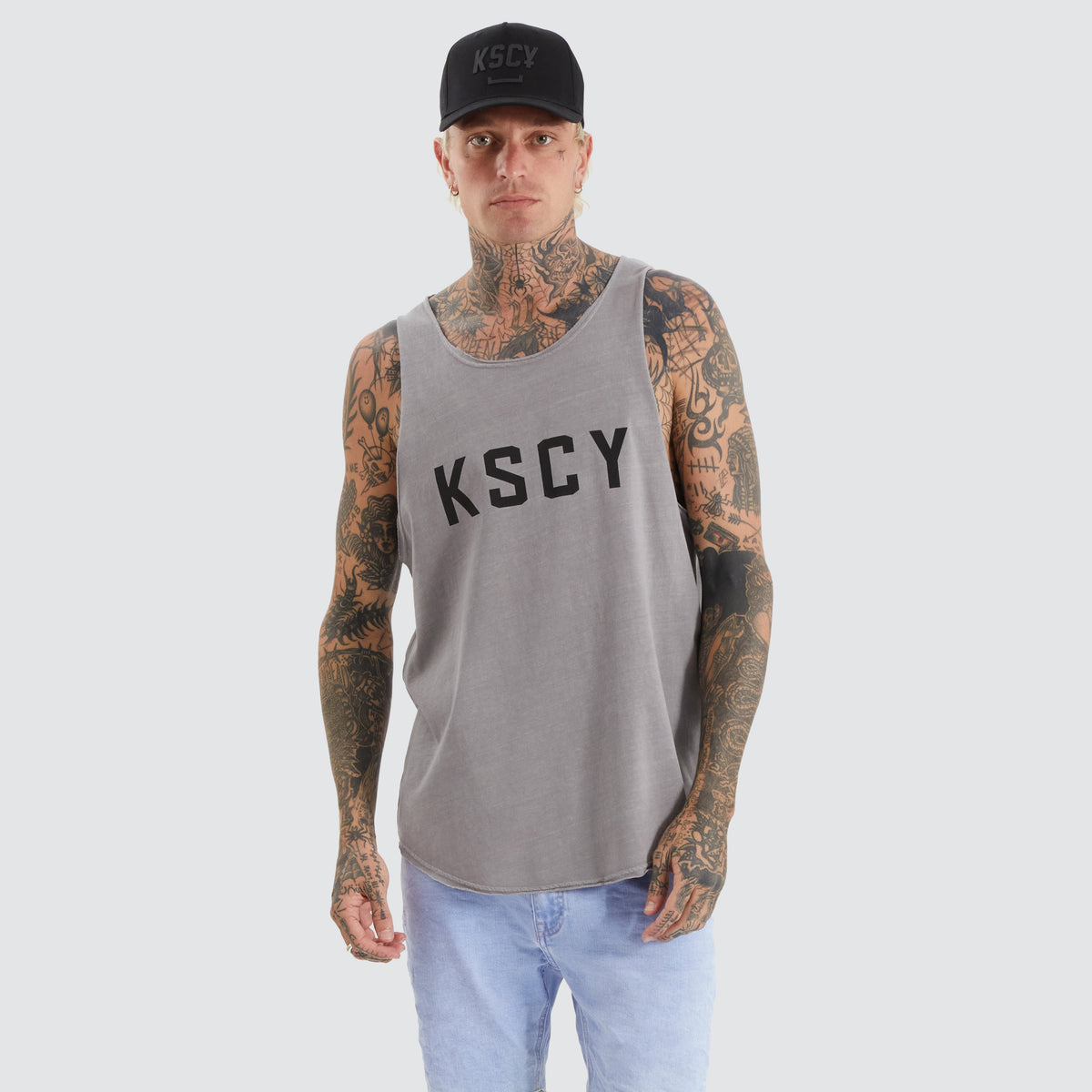 KSCY Cross Raw Muscle Tank in Pigment Silver Grey | Neverland Store