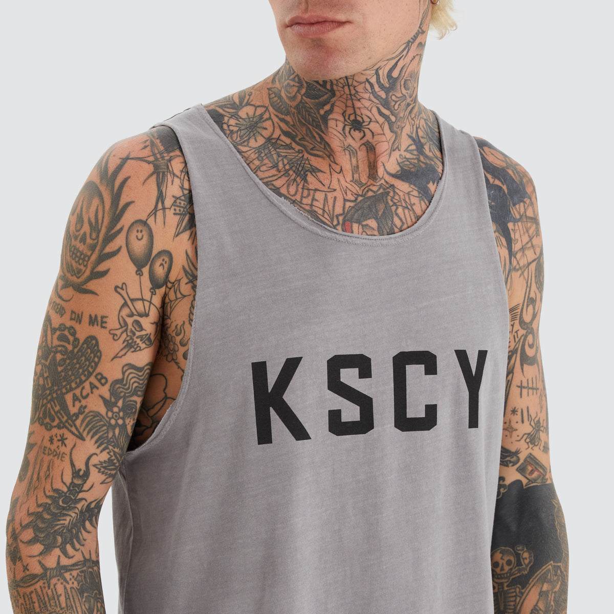 KSCY Cross Raw Muscle Tank in Pigment Silver Grey | Neverland Store