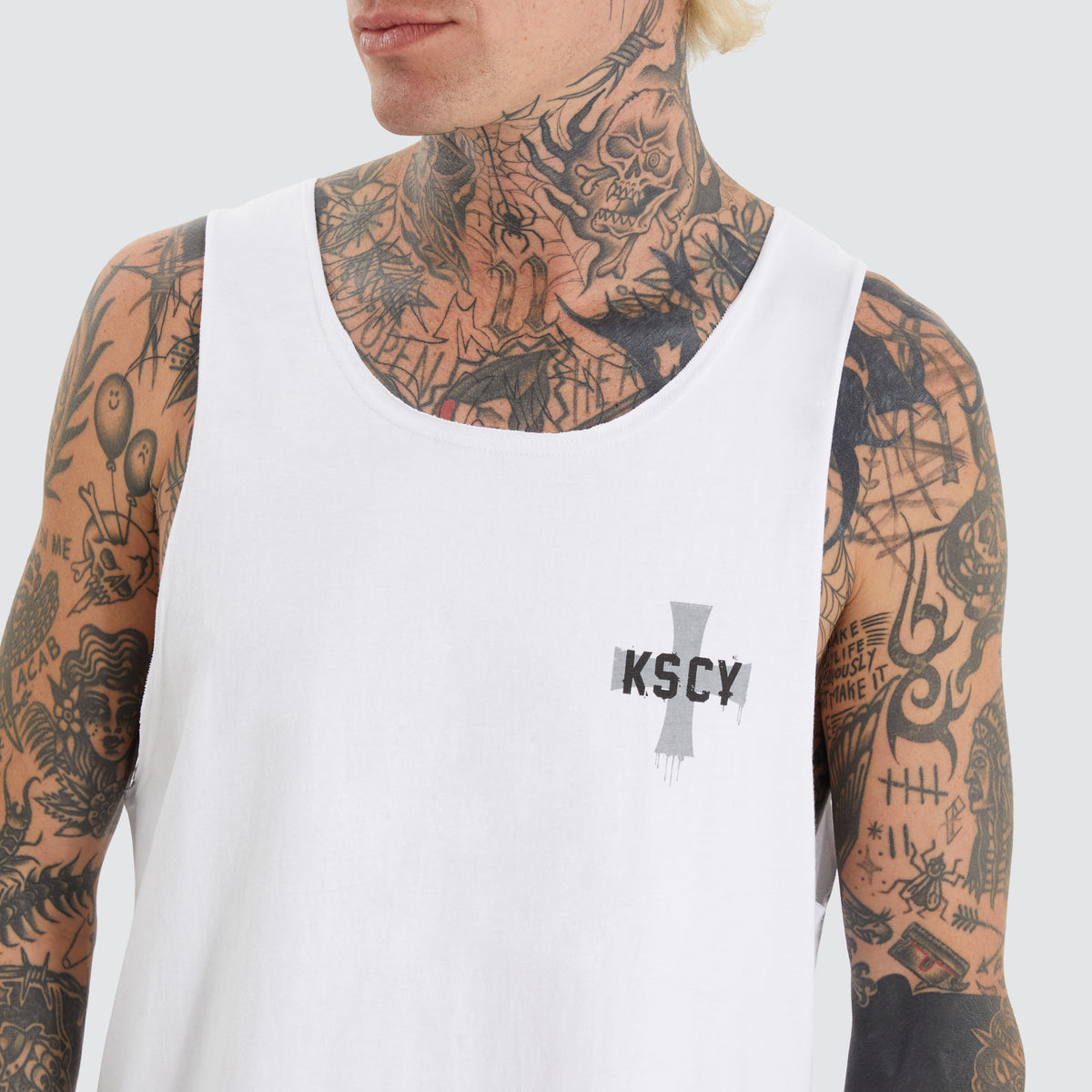 KSCY Advisor Raw V-Neck Tank in Optical White | Neverland Store