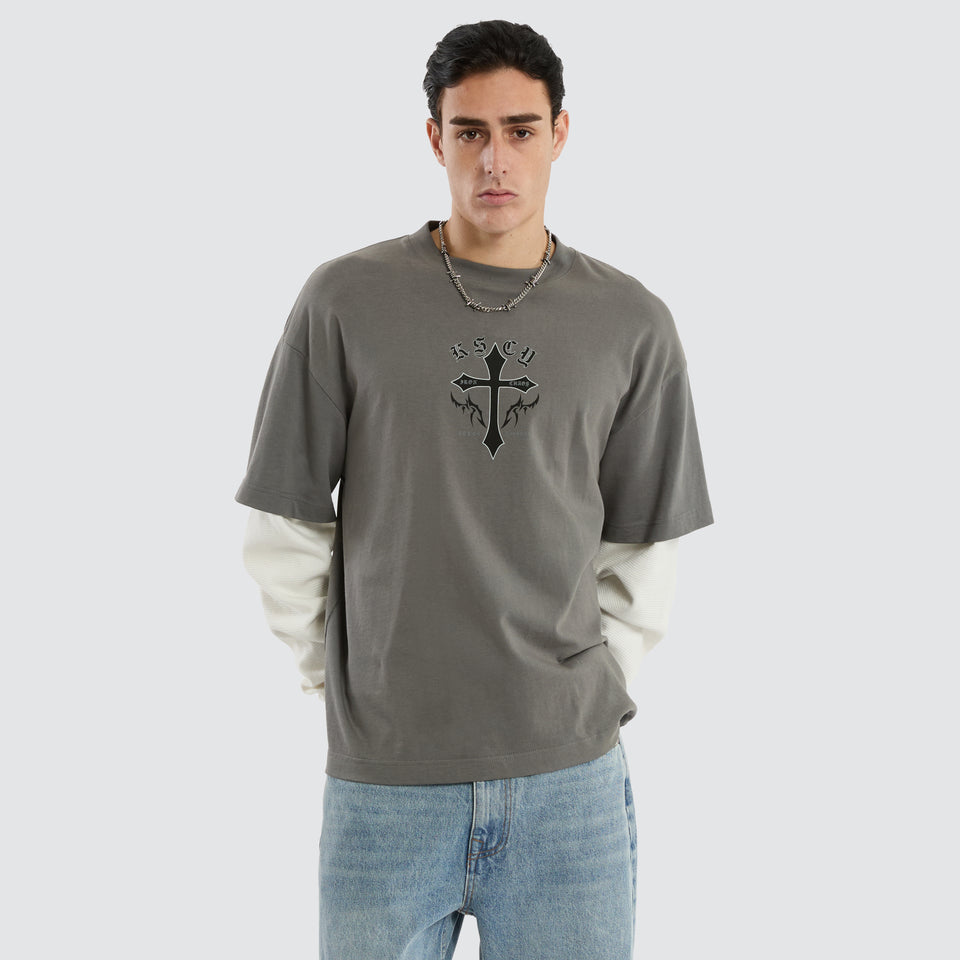 Lithium Layered Waffle Longsleeve Tee Charcoal | Neverland Store