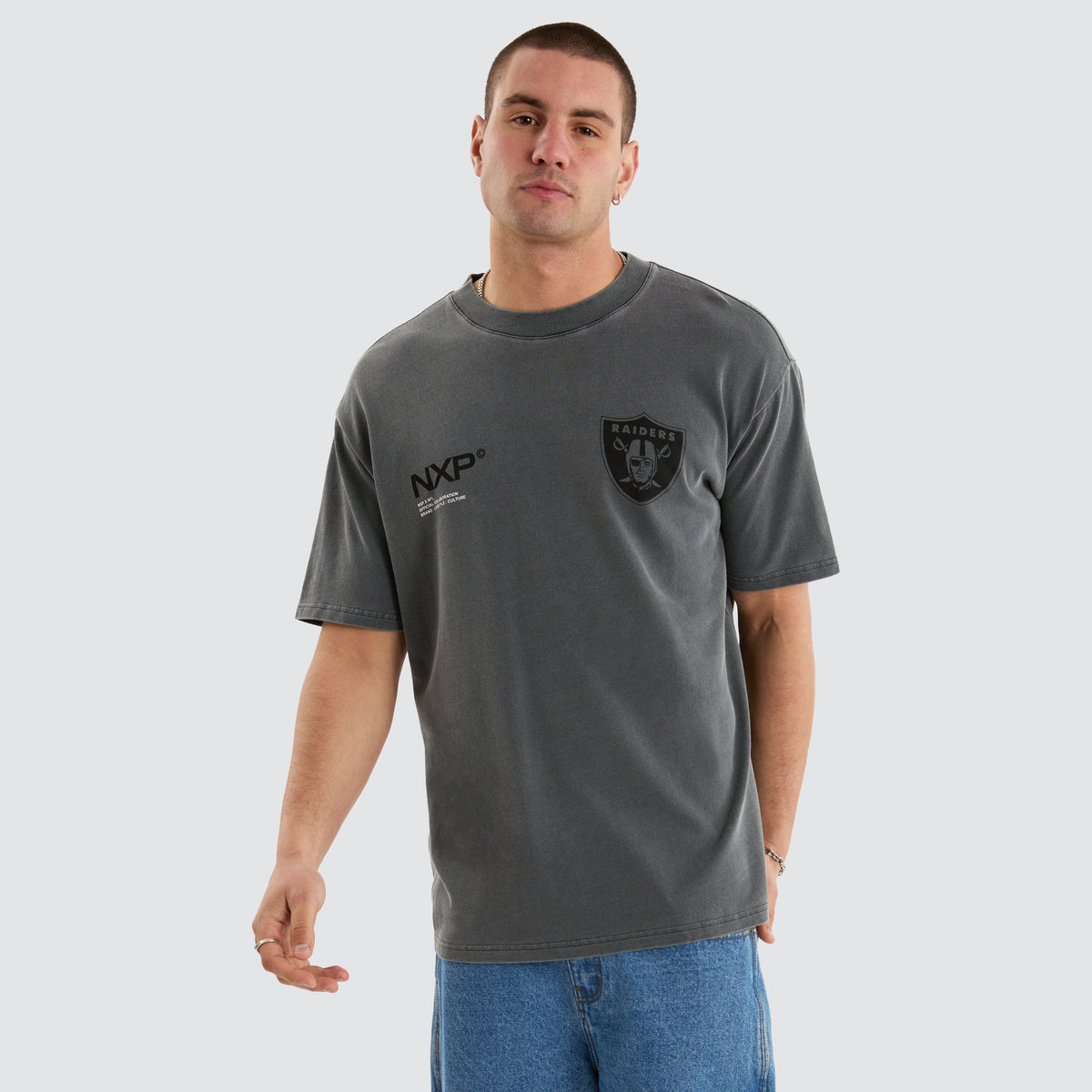 NXP x NFL Las Vegas Raiders Box Fit Tee in Pigment Grey | Neverland Store