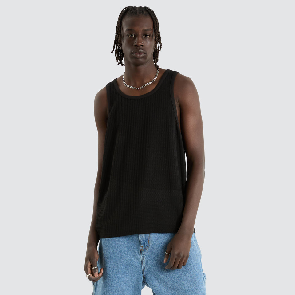 NOMADIC Byron Waffle Knit Singlet in Black | Neverland Store