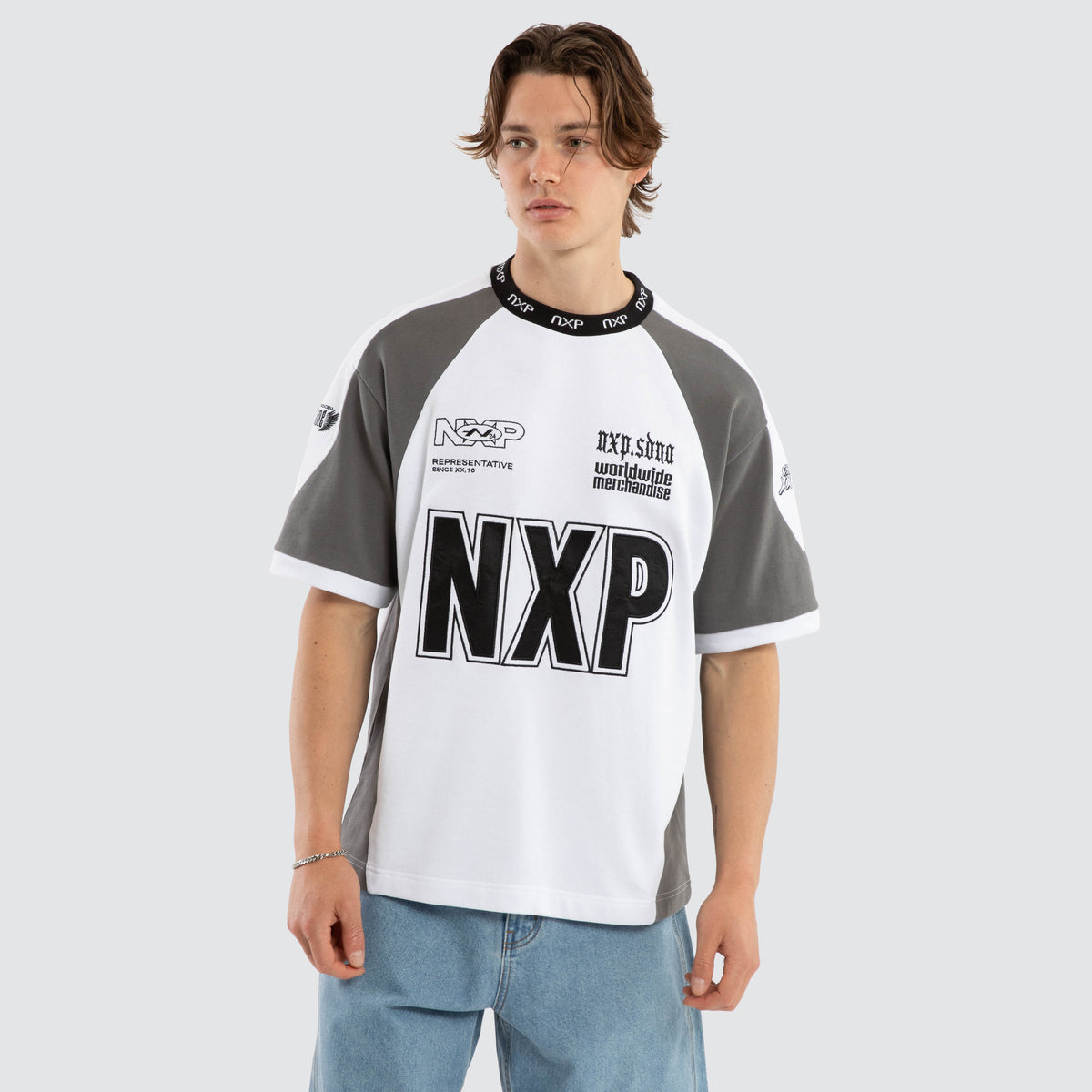 NXP Legend Loopback Oversized Tee in White / Grey | Neverland Store