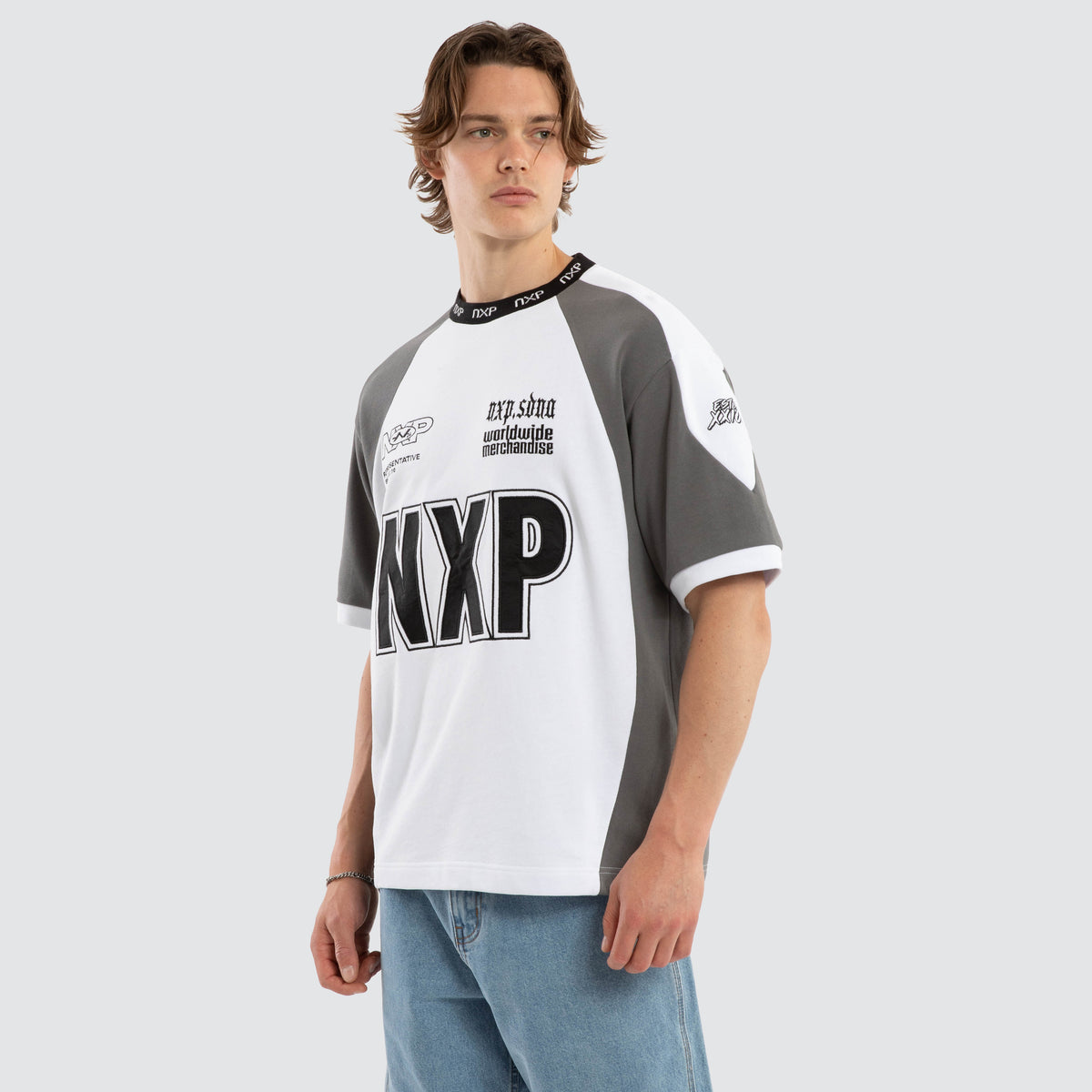 NXP Legend Loopback Oversized Tee in White / Grey | Neverland Store