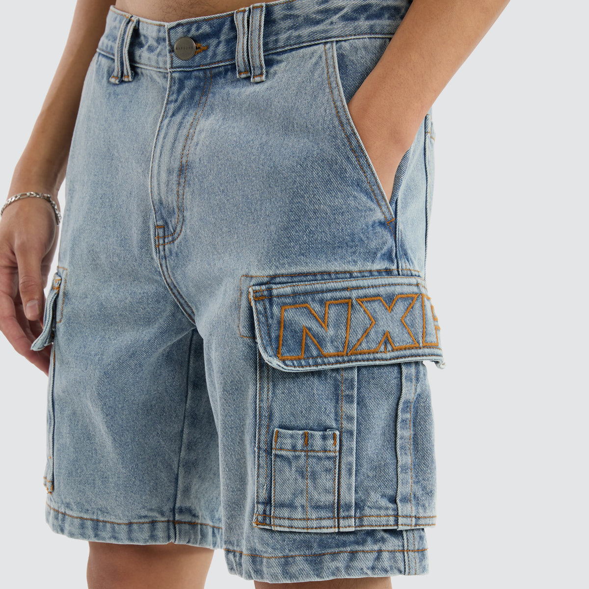 NXP Colby Denim Cargo Short in Herring Blue | Neverland Store