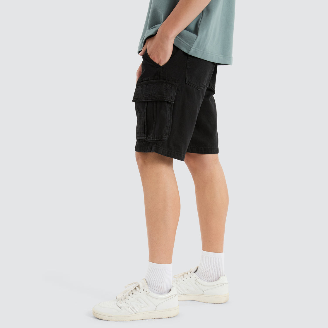 NXP Colby Denim Cargo Short in Washed Black | Neverland Store