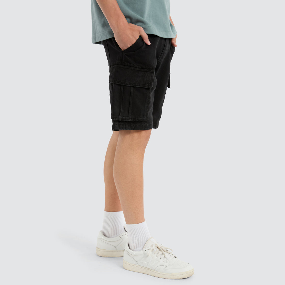 NXP Colby Denim Cargo Short in Washed Black | Neverland Store