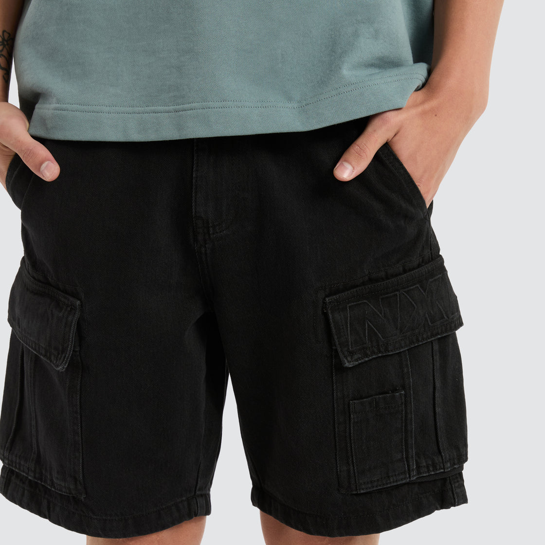 NXP Colby Denim Cargo Short in Washed Black | Neverland Store