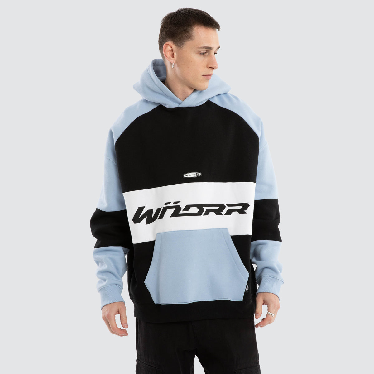 Combine Panel Hoodie Black/Air Blue | Neverland Store