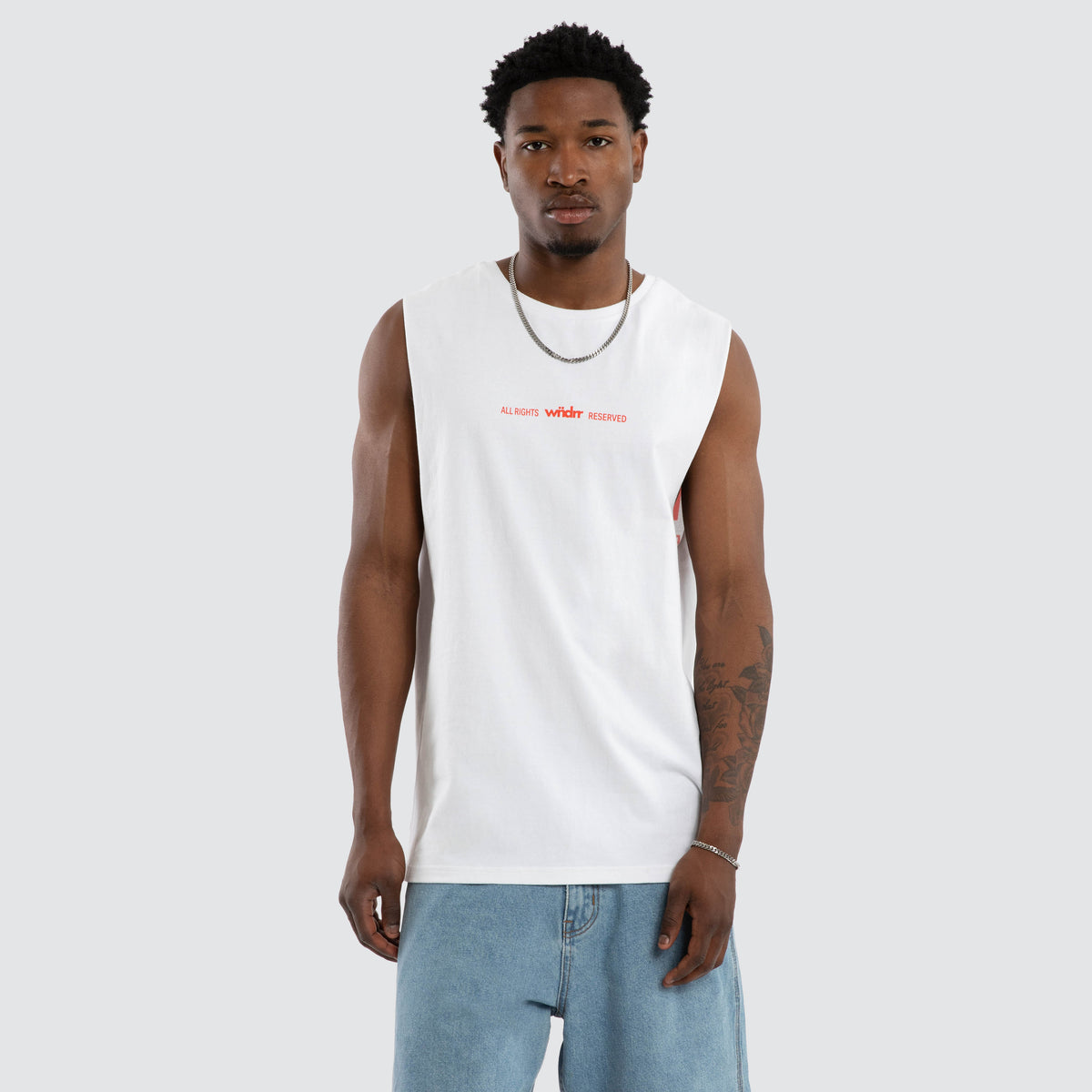 WNDRR Highborn Muscle Top in White | Neverland Store