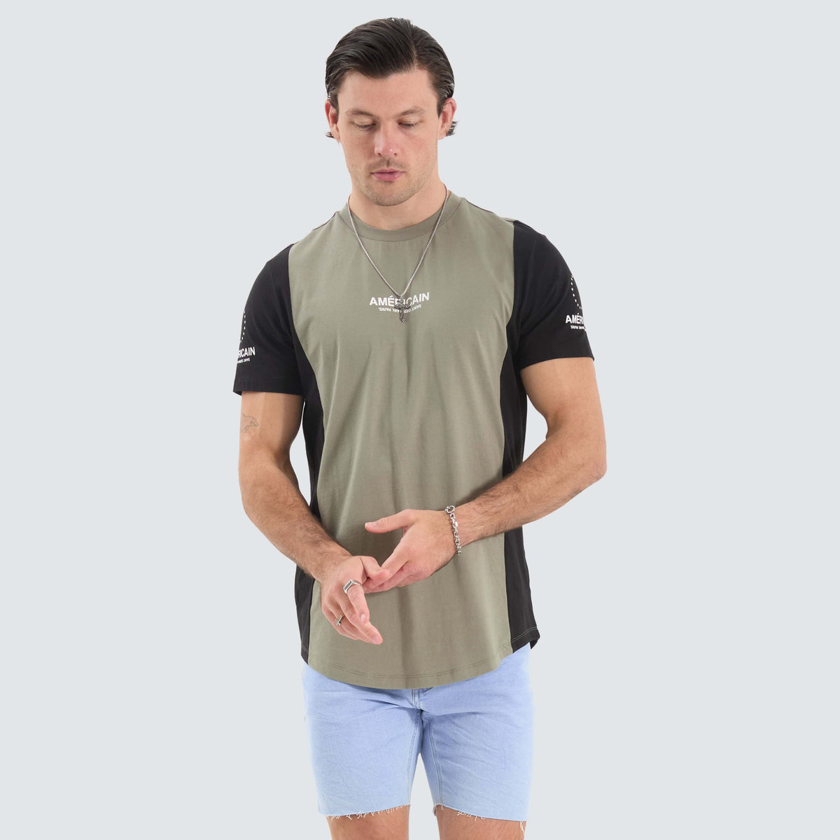 AMERICAIN Elrond Dual Curved Tee in Black/Shadow Grey | Neverland Store