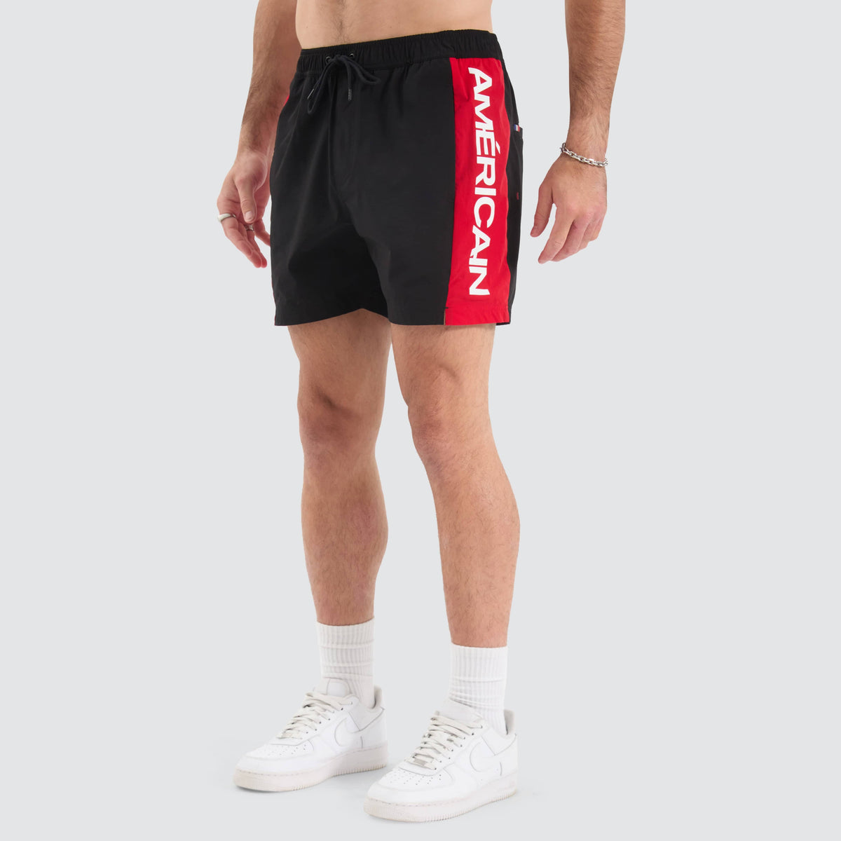 AMERICAIN Grima Beach Short in Black/Red | Neverland Store