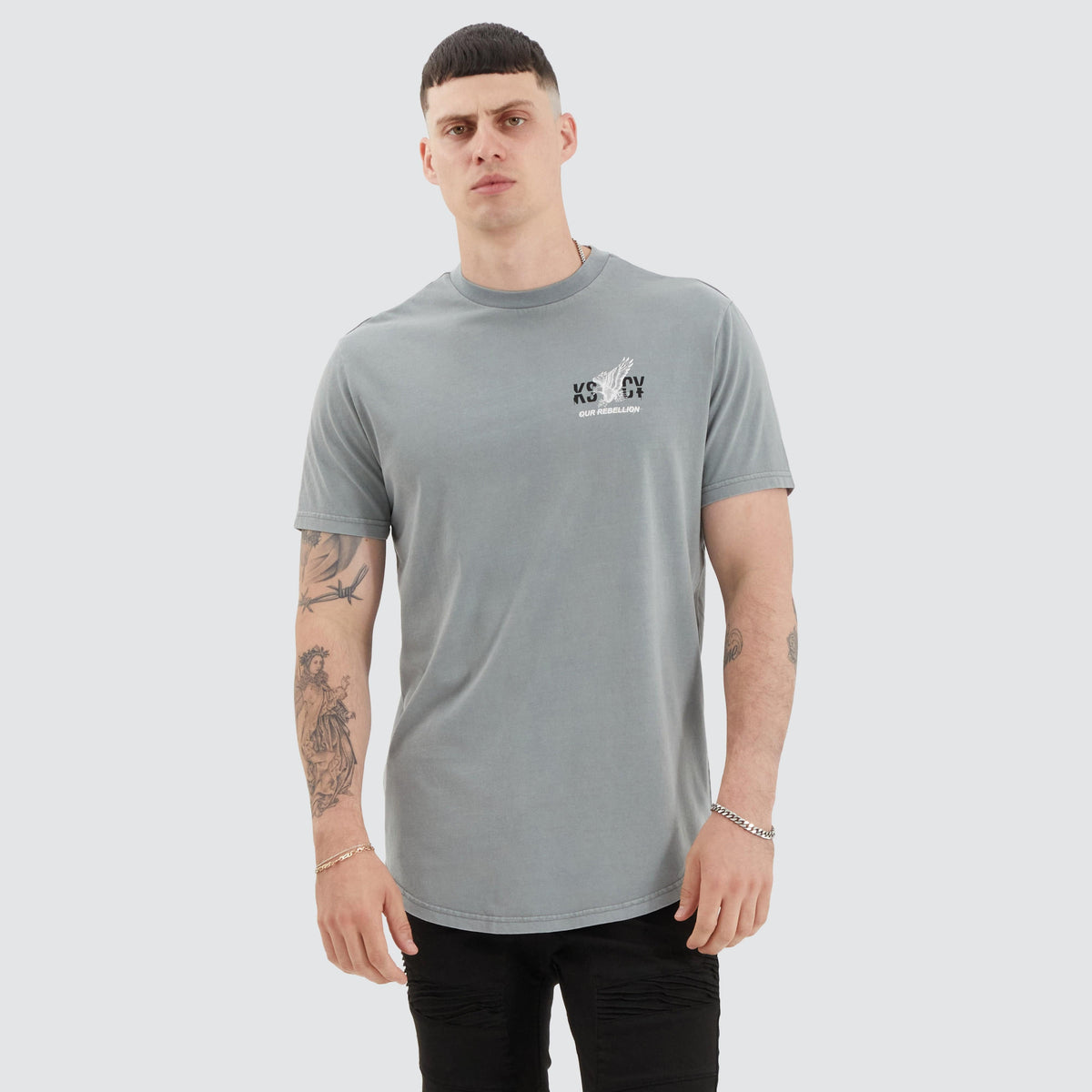 KSCY Brook Dual Curved Tee in Pigment Neutral Grey | Neverland Store