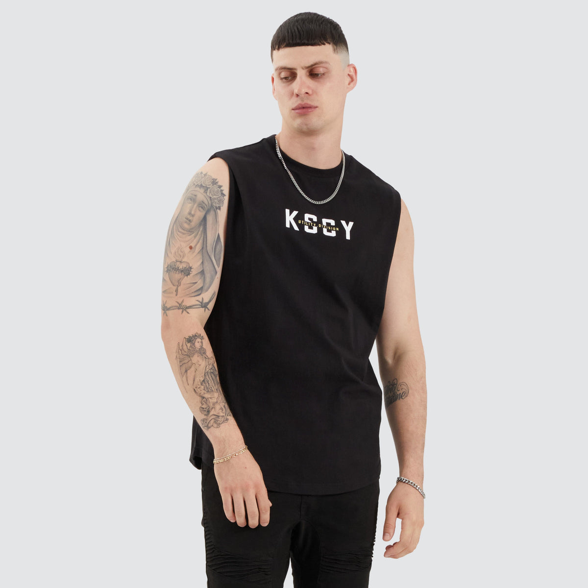 KSCY Divided Dual Curved Muscle Tank in Jet Black | Neverland Store