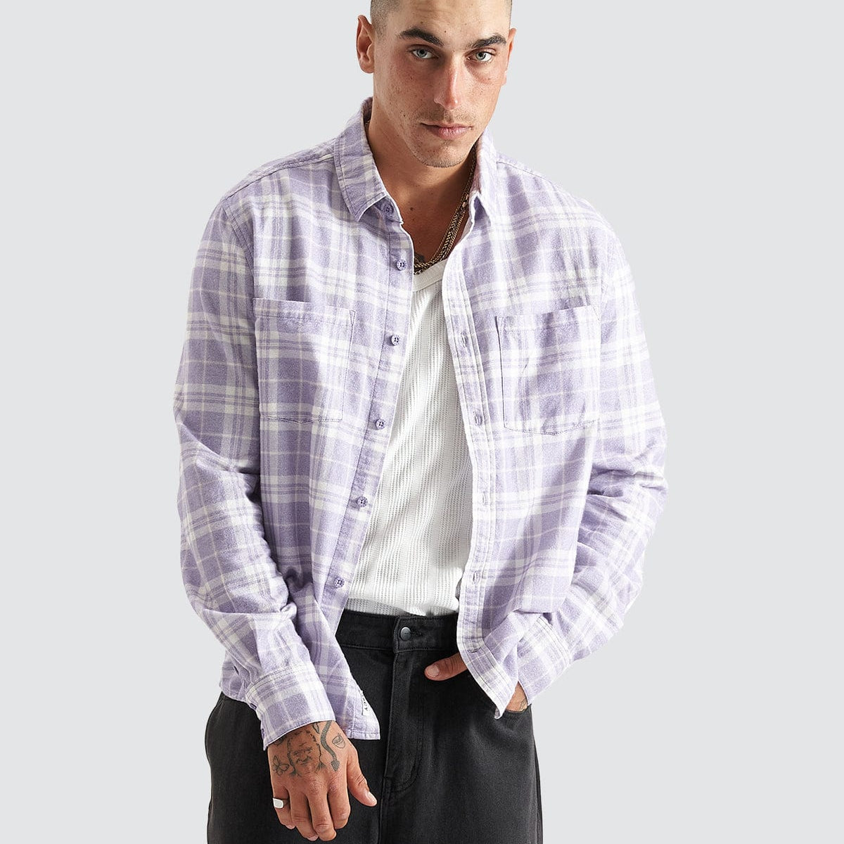 Kiss Chacey La Brea Shirt in Lilac Check - Neverland Store