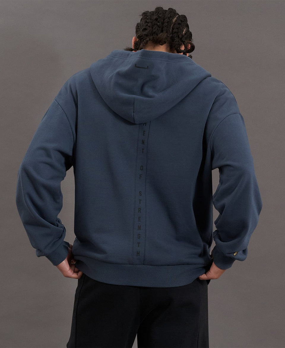 Rotation Zip Through Relaxed Hooded Jumper Orion Blue | Neverland Store