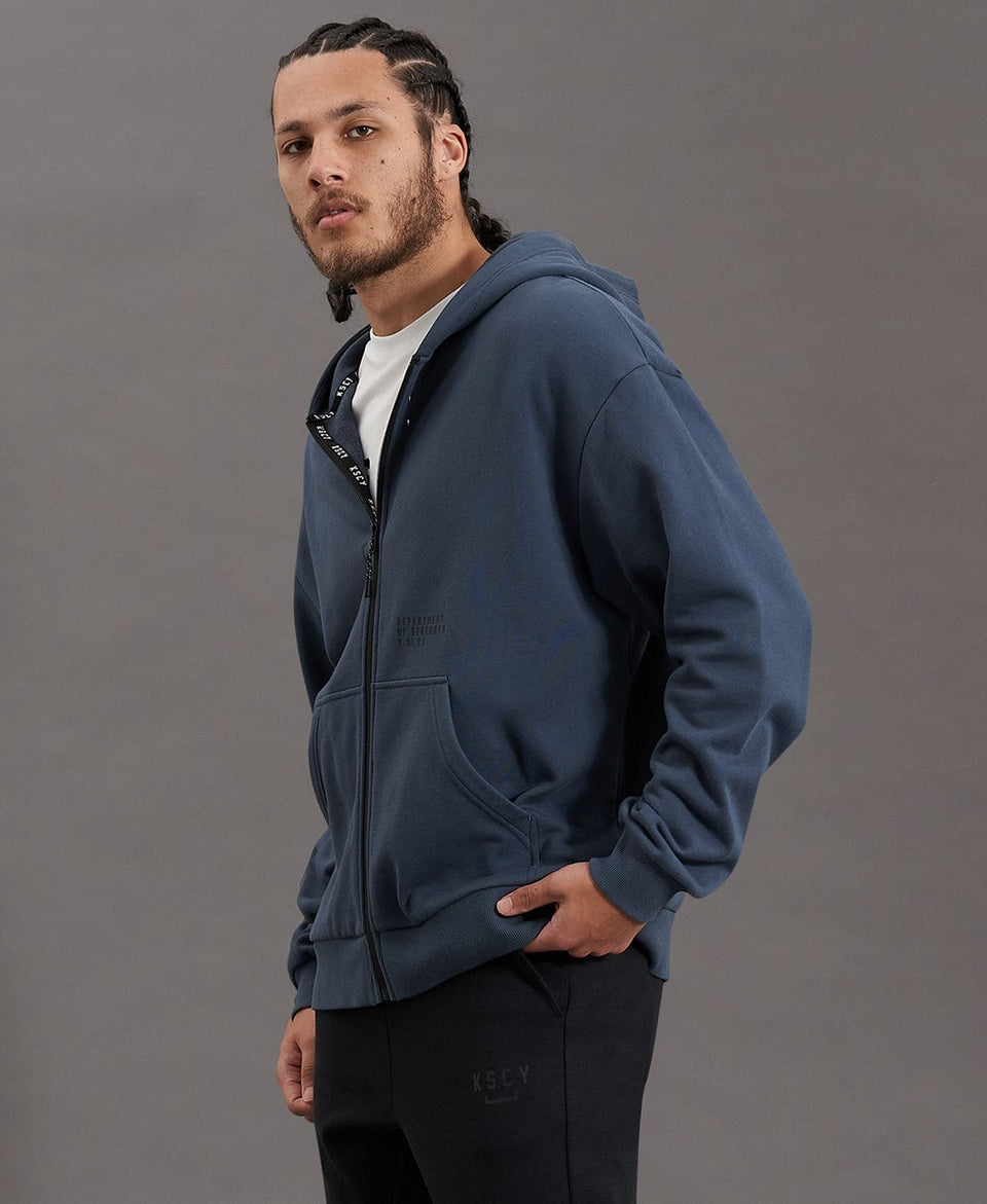 Rotation Zip Through Relaxed Hooded Jumper Orion Blue | Neverland Store