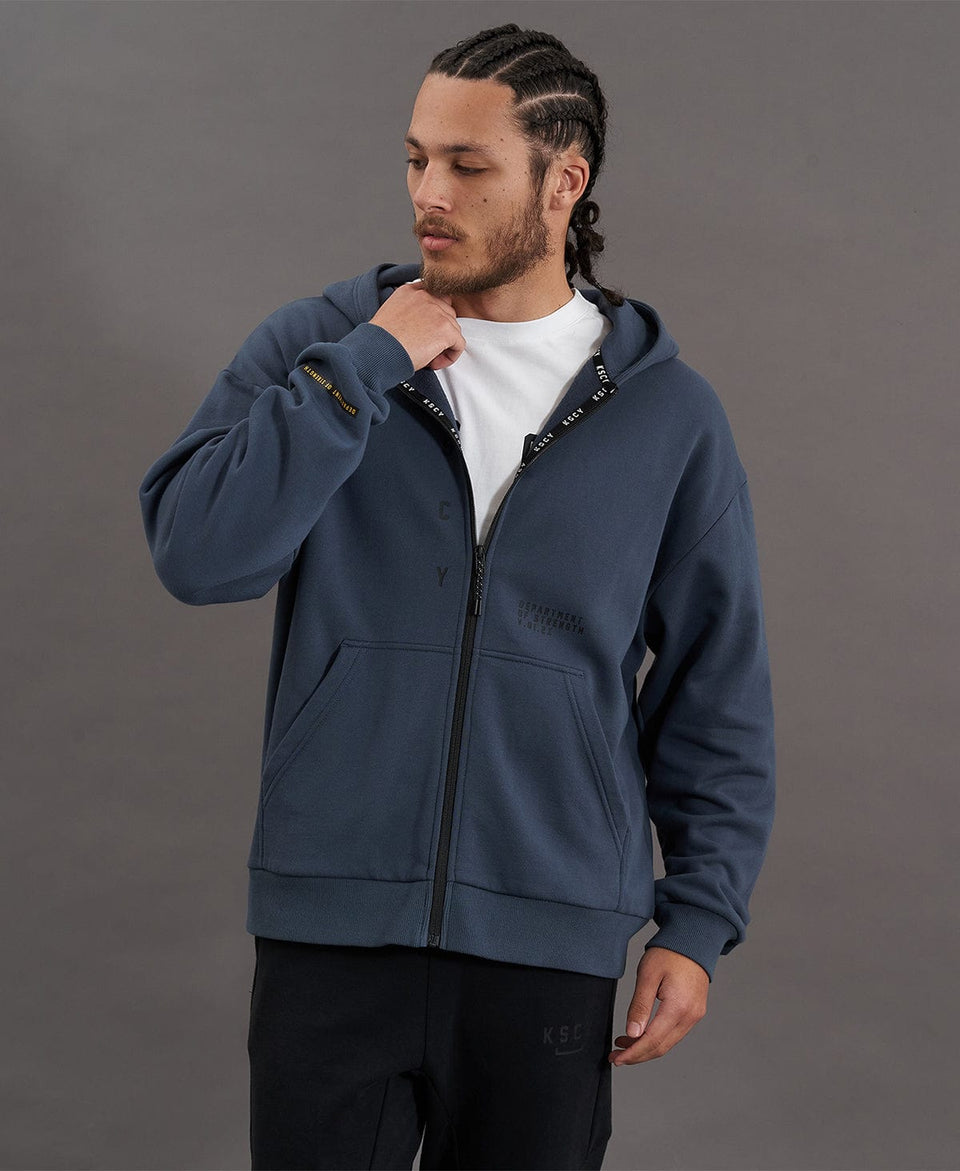 Rotation Zip Through Relaxed Hooded Jumper Orion Blue | Neverland Store