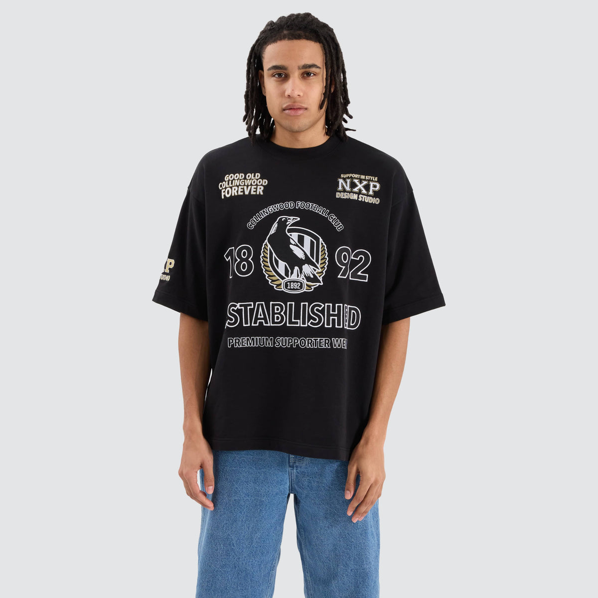 NXP x AFL Collingwood Magpies Mega Loop Back Tee in Jet Black ...