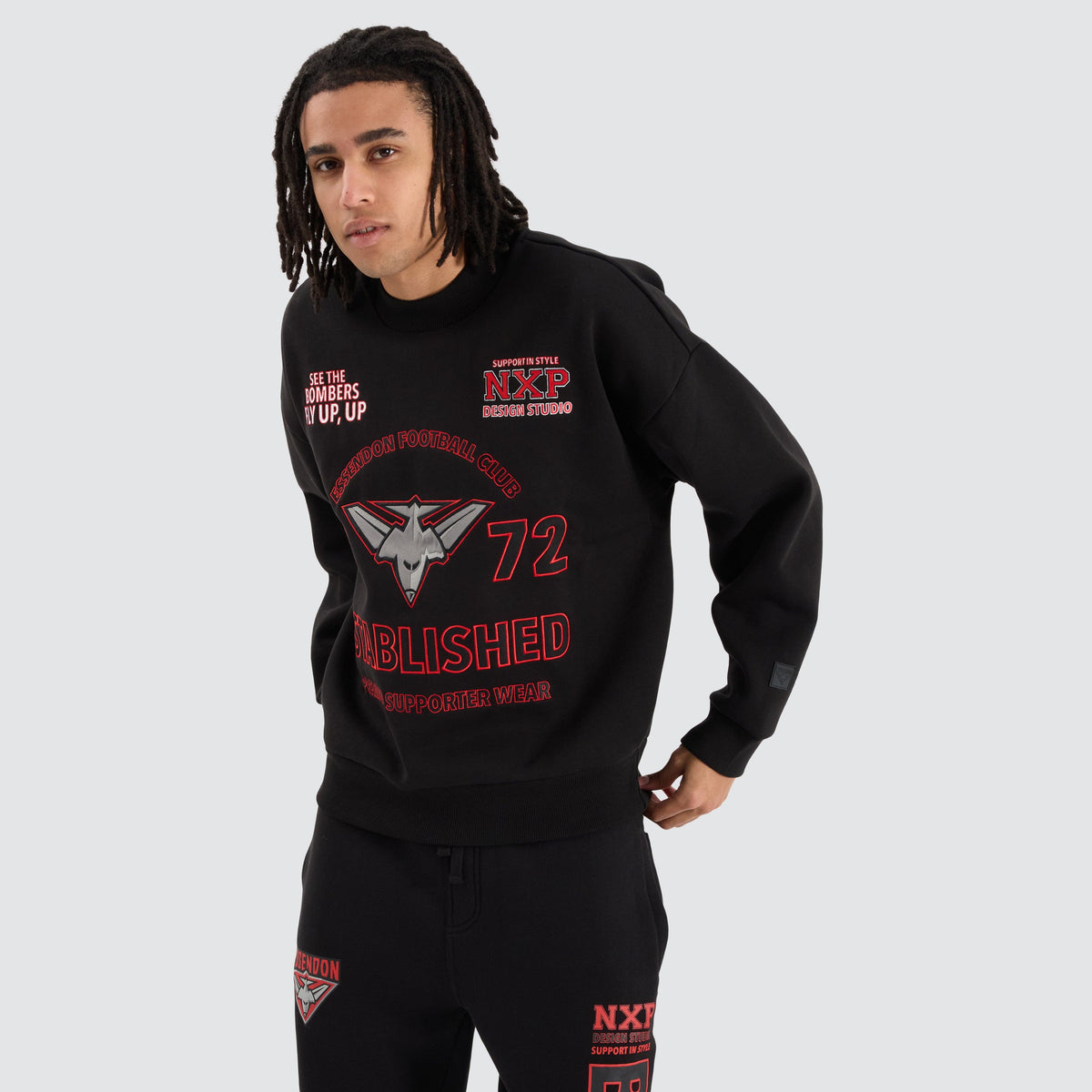 NXP x AFL Essendon Bombers Box Fit Sweater in Jet Black | Neverland Store