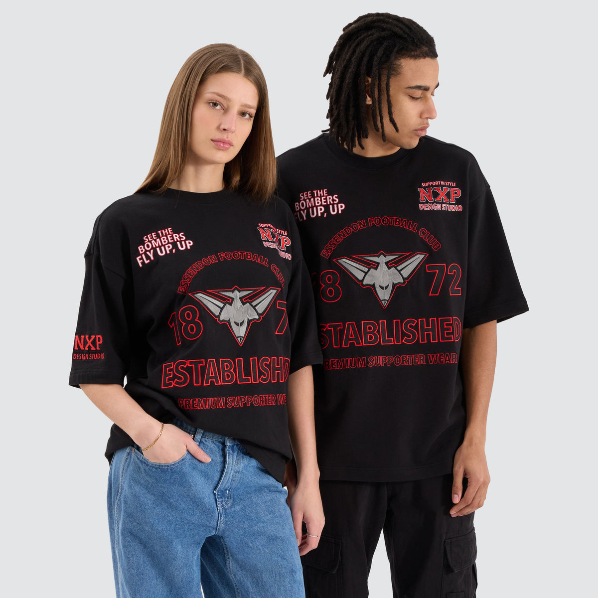 NXP x AFL Essendon Bombers Mega Loop Back Tee in Jet Black | Neverland ...