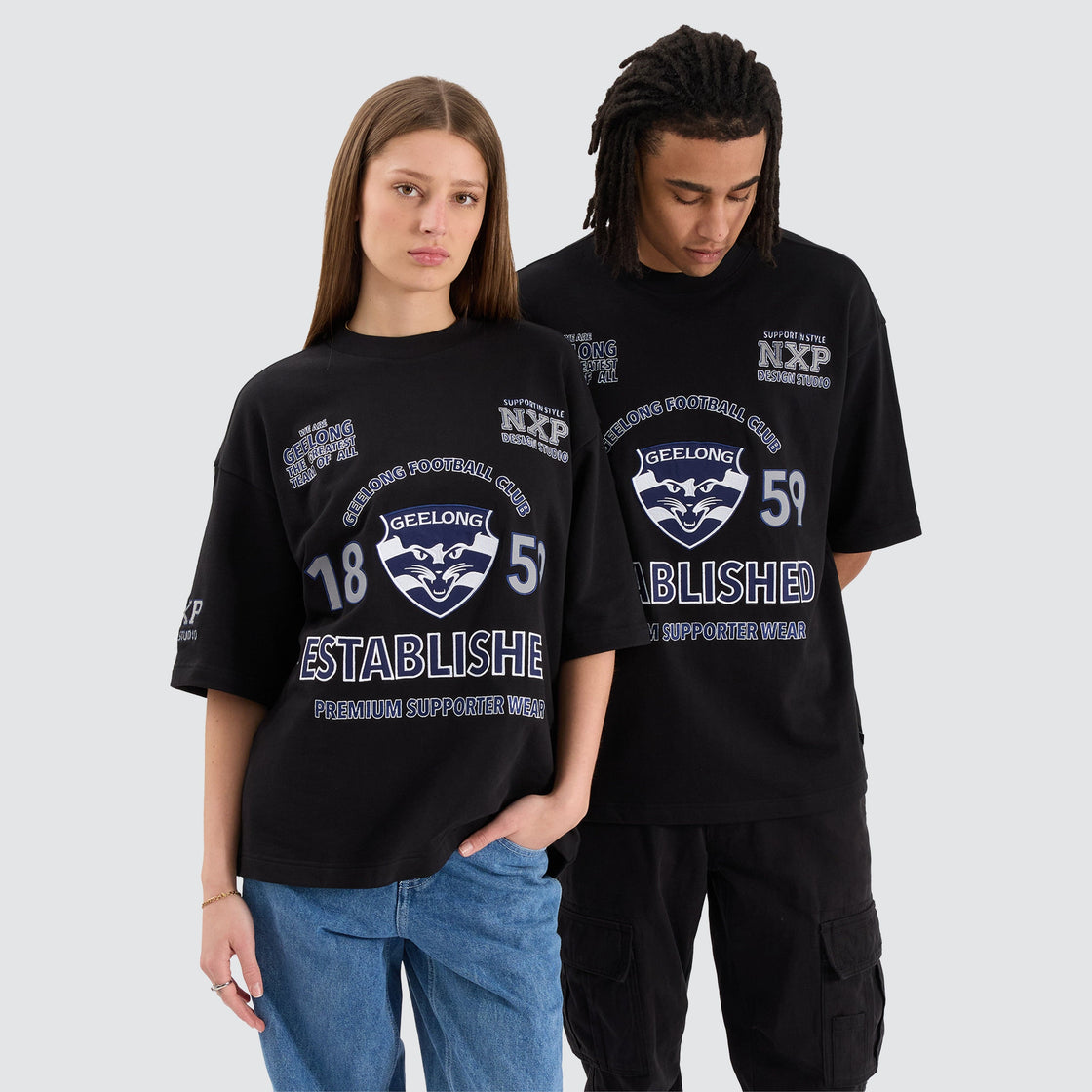 NXP x AFL Geelong Cats Mega Loop Back Tee in Jet Black | Neverland Store