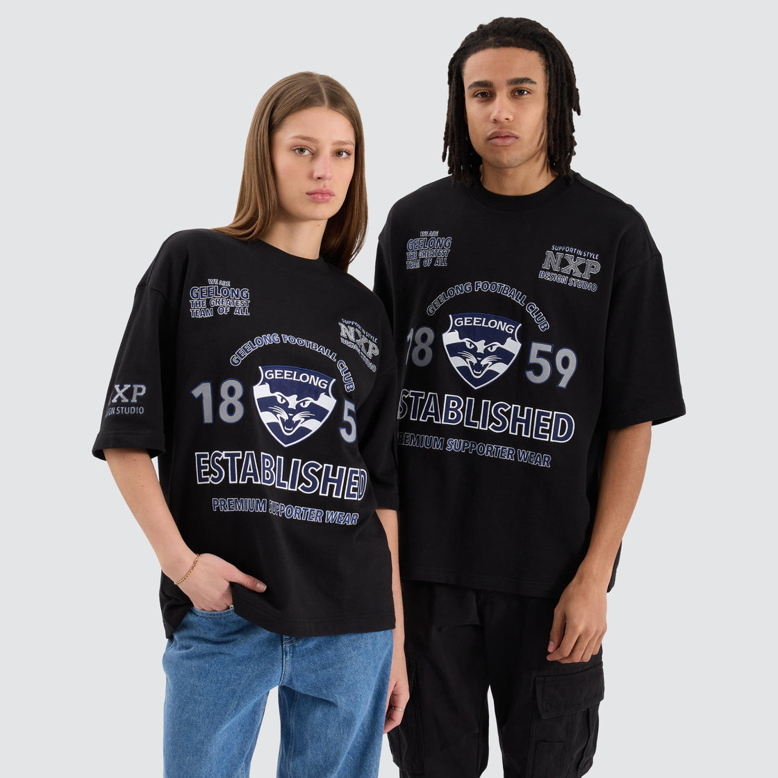 NXP x AFL Geelong Cats Mega Loop Back Tee in Jet Black | Neverland Store