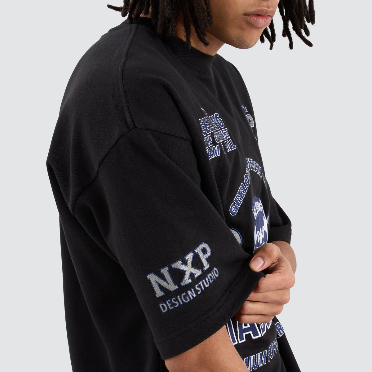 NXP x AFL Geelong Cats Mega Loop Back Tee in Jet Black | Neverland Store