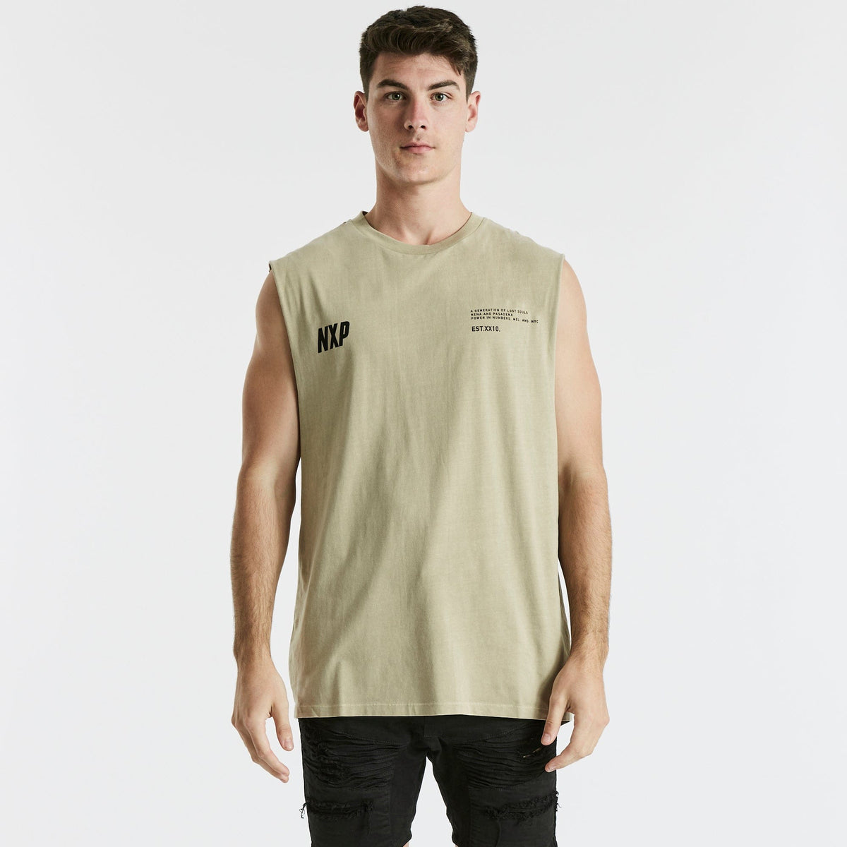 Highway Scoop Back Muscle Tee Light Taupe | Neverland Store