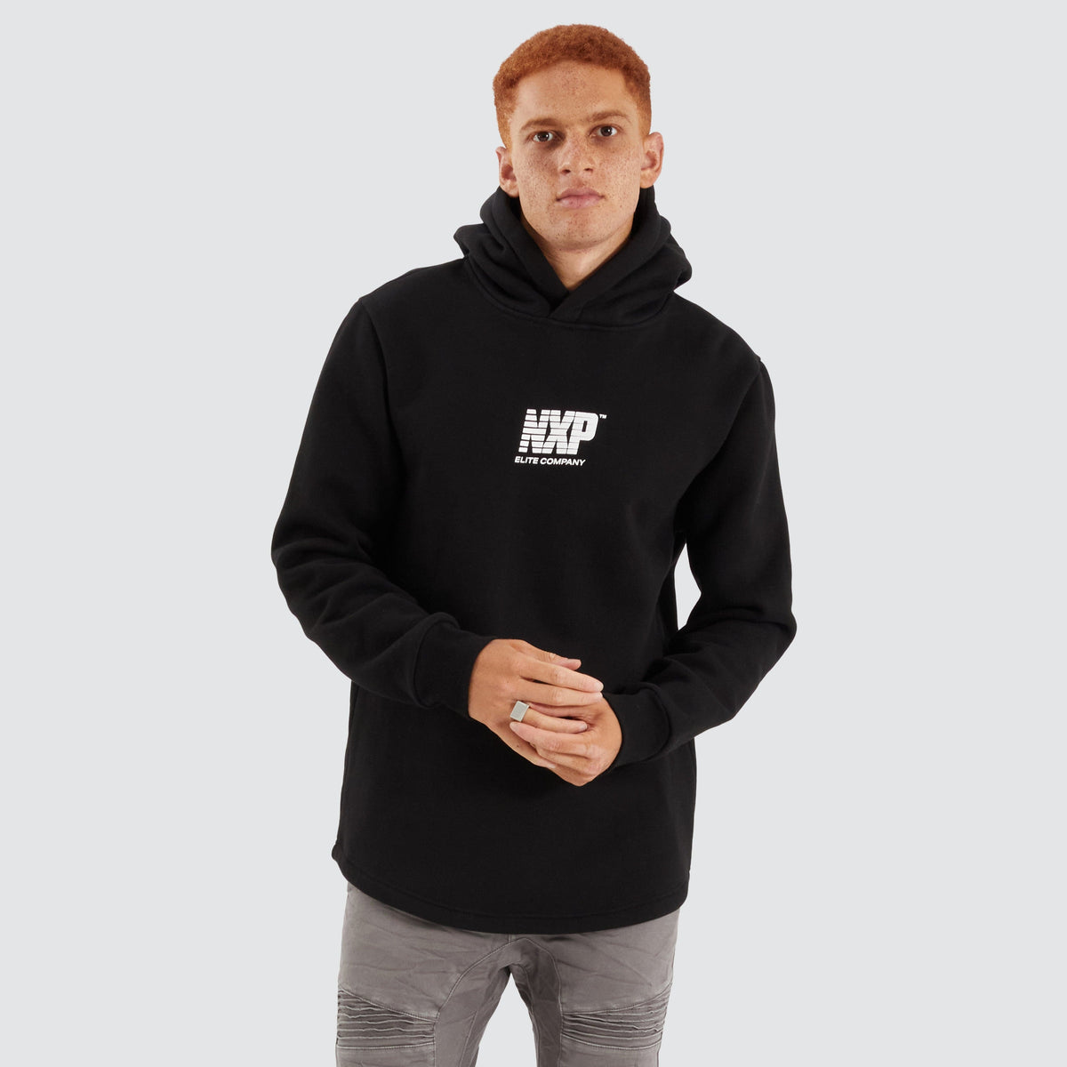 NXP Matter Dual Curved Hem Hoodie in Black & Blue | Neverland Store