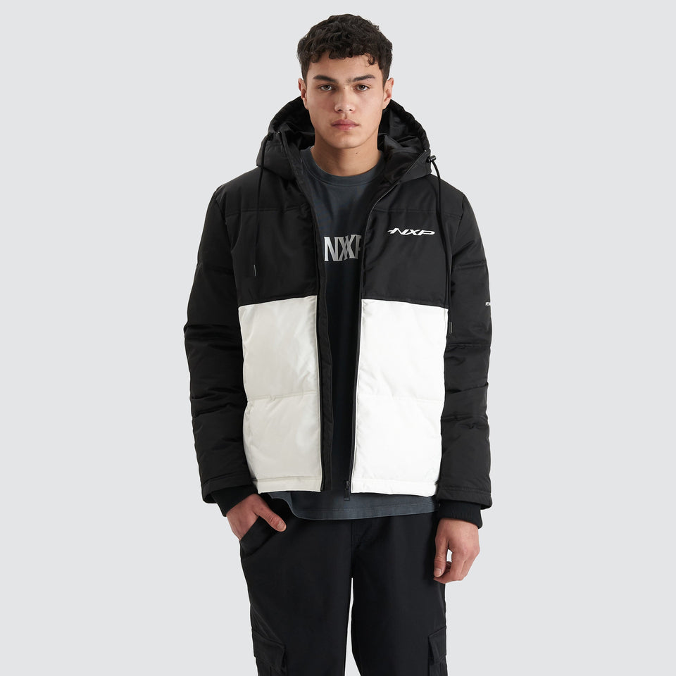 NXP Pavilion Hooded Puffer Jacket in Black/White | Neverland ...