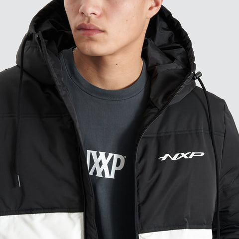 NXP Pavilion Hooded Puffer Jacket in Black/White | Neverland ...
